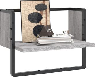 Generic Schweberegal Regal mit Stange, Wandregal, H&auml;ngeregal mit viel Stauraum, Wandboard, B&uuml;cherregal f&uuml;r Wohnzimmer/Badezimmer(Grau Sonoma 30x25x30 cm) (40 