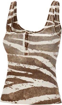 Blumarine Femme, Tops, Brun, Taille: 40 FR Top c&ocirc;tel&eacute; &agrave; imprim&eacute; z&egrave;bre