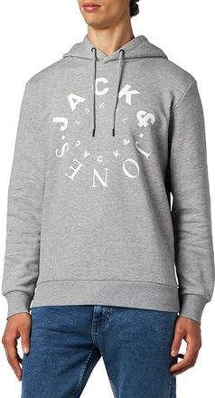Jack & Jones Jjwarrior Sweat à Capuche Ub Sweatshirt, Gris Clair/imprimé : Grand, XL Homme