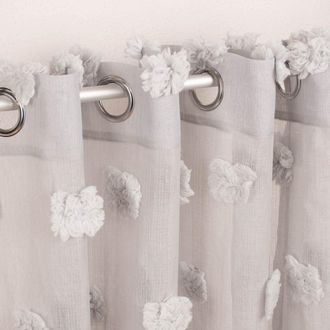 Sch&ouml;ner Leben &Ouml;sengardine Leinenoptik mit Pompons Uni grau 140x260cm