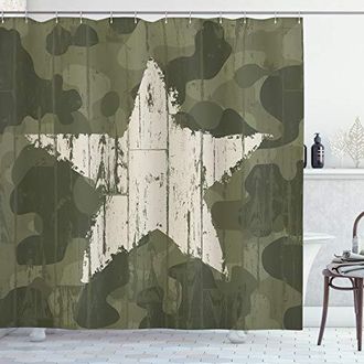 Abakuhaus Camouflage Rideau de Douche, &Eacute;toile Grunge sur Vert, Tissu Ensemble de D&eacute;cor de Salle de Bain avec Crochets, 175 cm x 180 cm, Vert fonc&eacute; Poussi&egrave;re