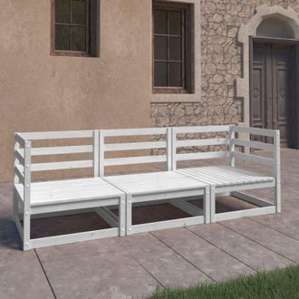 vidaXL Canap&eacute; &agrave; 3 places de jardin Blanc Bois de pin solide vidaXL