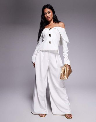 Asos Elegante Hose in Elfenbeinweiß mit weitem Bein, Kombiteil