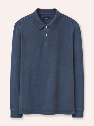 Walbusch Langarm-Poloshirt Herren Langarmpolo aus weicher Baumwolle Shirt Poloshirt, garment-dyed, extraweich & pflegeleicht