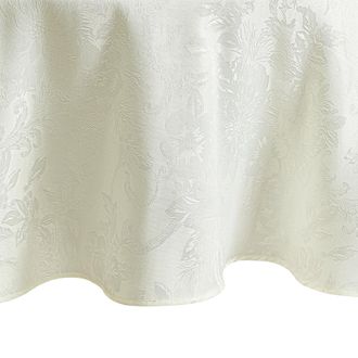 Elrene Home Fashions Poinsettia Elegance Jacquard Holiday Tablecloth, 60 x 84 Oval, Ivory