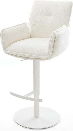 DELIFE Barstuhl Nela-Flex Boucl&eacute; Soft Beige Drehfu&szlig; h&ouml;henverstellbar Metall Wei&szlig;, Barst&uuml;hle