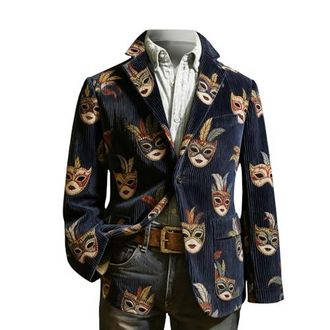 Generic Veste de costume de Noël en velours côtelé pour homme - Blazer vintage à manches longues - Manteaux de Noël décontractés et amusants - Costume de fête