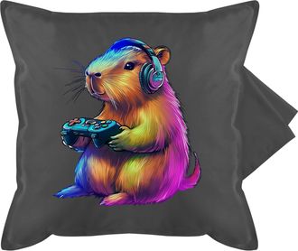 Shirtracer Kissenbezug - Kissen - Geschenke Capybara Gamer I Geschenk Capibara Gaming I Kapibara Geschenke Kabibara - 50 x 50 cm - Grau