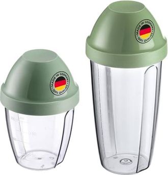 Westmark 2 Mix- und Schüttelbecher/Shaker mit herausnehmbarer Mixscheibe - Fassungsvermögen je 1x 0,5 l und 0,25 l, Kunststoff, BPA-frei - Transparent/Mint-Grü