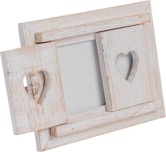 Nicola Spring Freistehender Fotorahmen passend für Fotogröße 15 x 10 cm (6 x 4 Zoll) - 1 Stück - rustikaler Bilderrahmen aus Naturholz mit weißen Herzfensterläden, 