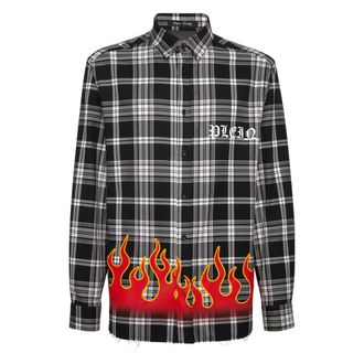Philipp Plein Homme, Chemises, Noir, Taille: S Checkered Cotton Shirt