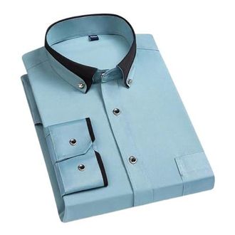 Generic Chemise habill&eacute;e extensible for hommes - Chemise d&eacute;contract&eacute;e daffaires sans plis avec col contrast&eacute;, coupe confortable &agrave; manches longues boutonn&eacute;e(Pe
