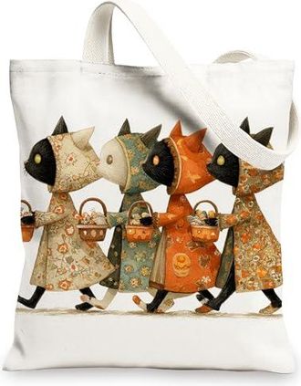 Generic Sacs fourre-tout fantaisistes en toile, motif chat amusant, sacs dépicerie réutilisables, légers et lavables avec bandoulière pour salle de sport, ext