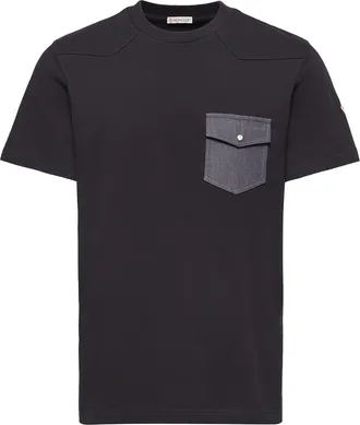 Moncler Moncler T-shirt En Jersey De Coton Avec Poche En Denim, Homme, Bleu, Taille: 3xl