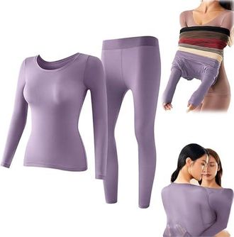 Generic Sous-vêtements thermiques ultra fins sans couture pour femme, ensemble de sous-vêtements thermiques pour femme, violet, XL