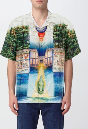Casablanca Chemise &agrave; manches courtes en soie &agrave; imprim&eacute; graphique avec col cubain