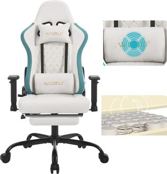Woltu Massage Gaming Stuhl, Ergonomischer Bürostuhl Racing Sessel Design, Kopfstütze, Lendenmassage, Fußstütze, Drehstuhl mit Rollen, 150 kg Tragfähigkeit, 