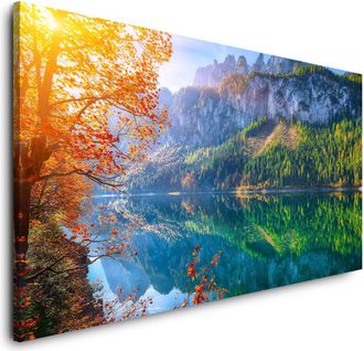 Paul Sinus Art schöne Herbst Landschaft 120x 60cm Panorama Leinwand Bild XXL Format Wandbilder Wohnzimmer Wohnung Deko Kunstdrucke
