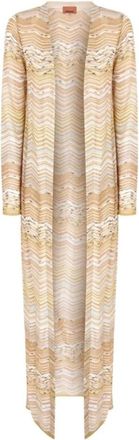 Missoni Femme, Pulls, Beige, Taille: 34 FR Long Cardigan avec motif chevron et sequins