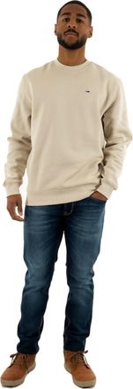 Tommy Jeans Herren Sweatshirt Regular Fit Flag Fleece Rundhalsausschnitt, Elfenbein (Newsprint), XS