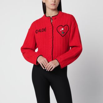 Chlo&eacute; Rote Strickjacke aus Wolle und Kaschmir