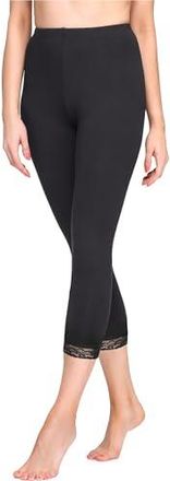 Merry Style Leggings Femme 3/4 Capri Legging Opaques en Viscose avec Dentelle MS10-290 (Noir, 4XL)