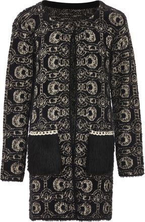 Faina Strickjacke Damen schwarz-wollwei&szlig;