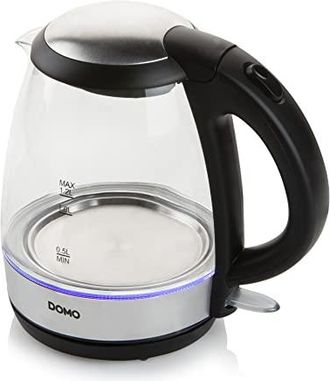 Domo DO9218WK Wasserkocher - Mit blauer Innenbeleuchtung - Automatische Abschaltung - 1,2L - 2200W - Glas/Schwarz