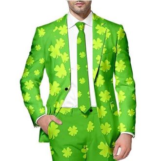 Generic Veste pour homme - Imprim&eacute; tr&egrave;fle &agrave; quatre feuilles - Multicolore - Veste de costume verte - Costume de f&ecirc;te pour carnaval et soir&eacute;es &agrave; th&egrave;me, 009, XX