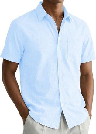 Coofandy Chemises Homme Manches Courtes Chemise d&Eacute;t&eacute; Coupe Classique Chemises D&eacute;contract&eacute;es Chemise de Vacances avec Poche, bleu ciel, XL
