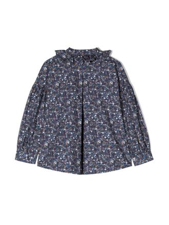 Il Gufo Ruffle Collar Floral Cotton Shirt - Multicolor