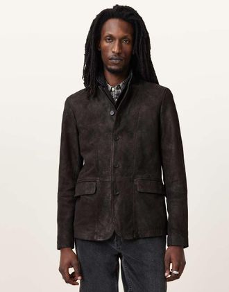 AllSaints Survey - Blazer aus Leder in Anthrazitgrau