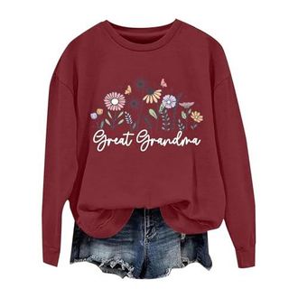 Generic Sweat-shirt femme pull &agrave; col rond t-shirt &agrave; manches longues grand sweat-shirt grande chemise floral graphique col ras du cou manches longues pour femm