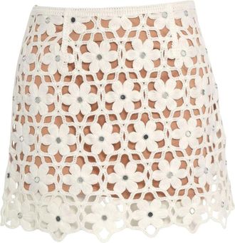 Michael Kors Femme, Jupes, Blanc, Taille: 40 FR Mirror-Embellished Floral Crochet Skirt
