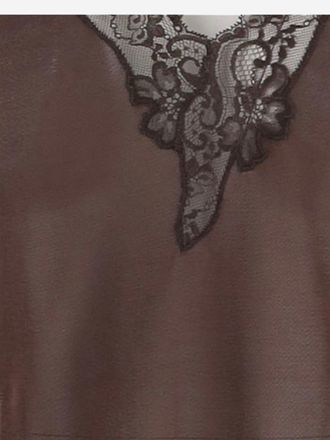 Balmain Viscose Lace V-Neck Tank Top - Brown