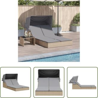 vidaXL vidaXL Gartenm&ouml;bel - Doppel-Sonnenliege mit Dach und Auflagen Beige Poly Rattan