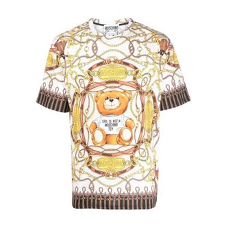 Moschino Homme, Tops, Blanc, Taille: L 1003 T-shirt B.ca Stmp Orso+catene