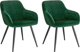 Woltu Lot de 2 Chaises de Salle à Manger avec accoudoirs, Chaise de Salon Structure en métal et Assise en Velours,Vert Foncé BH93dgn-2
