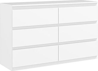 HOMCOM Commode 6 tiroirs Commode Chambre Meuble de Rangement épuré Style Moderne, pour Chambre à Coucher, Salon - 120 x 39 x 75 cm, Blanc