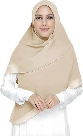 Lina & Lily Foulard hijab en mousseline de soie de qualité supérieure pour femme musulmane carré 145 x 145 cm, beige, Taille unique