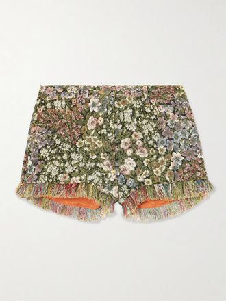 Valentino Garavani Short En Jacquard Fleuri &Agrave; Franges - Multicolore