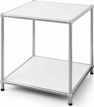 Floordirekt Regal, 2-stufiges Metallregal - Weiß, Chrom, 46x40x40 cm - Modulares Stecksystem im modernen Design, Metall Regal für Wohnzimmer, Büro, Flur - Würfelr