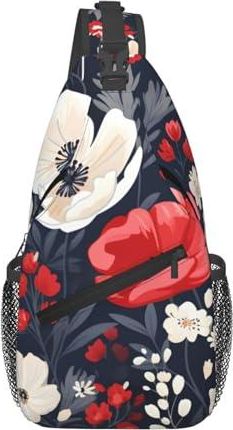 Generic Sacoche Tactique Motif de fleurs blanches et rouges L&eacute;ger Sacs &agrave; Bandouli&egrave;re Durable Sac &agrave; Dos Militaire pour Randonn&eacute;e Voyage Homme