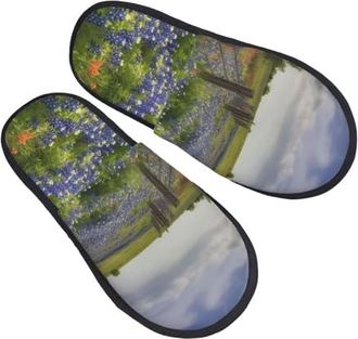 Generic Chaussons Maison Paysage De Bluebonnets Du Texas Avec Semelle Caoutchouc Pantoufles En Coton Confortable Slippers Pour DIntérieur De Camping Hôtels M