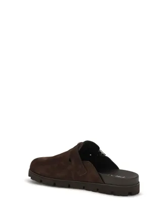 Prada Mens Suede Mules Dark Brown Calf Leather Sandal