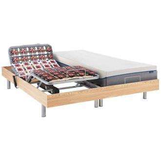 Vente-Unique Vente-unique - Lit &eacute;lectrique de relaxation tout plots + matelas m&eacute;moire de forme - 2 x 80 x 200 cm - Ch&ecirc;ne - hesiode iii de dreamea
