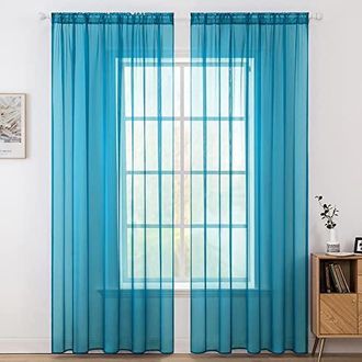 Miulee 2 Panneaux Couleur Pure Rideaux Noël De Fenêtre Transparents Lisse Élégant Panneaux Voile De Fenêtre/Rideaux/Traitement pour Chambre Salon Tige de Poc