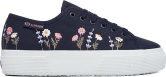 Superga Sneakers aus Stoff Superga 3740 Platform Flower Embroidery Leggera S5138TW Dunkelblau