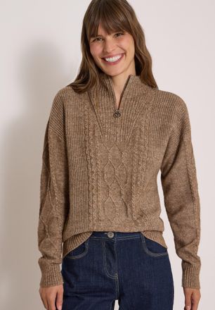 Cecil Strickpullover CECIL, Damen, Gr. XXL (46), braun (schwarz toffee braun melange), Web, 78% Baumwolle, 22% Polyacryl, unifarben, normal normal, hoch ges
