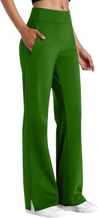 Generic Pantalon de yoga &agrave; jambes larges pour femme - D&eacute;contract&eacute; - Tendance - Taille haute - Confortable - D&eacute;contract&eacute; - Argent&eacute;, vert, 4XL